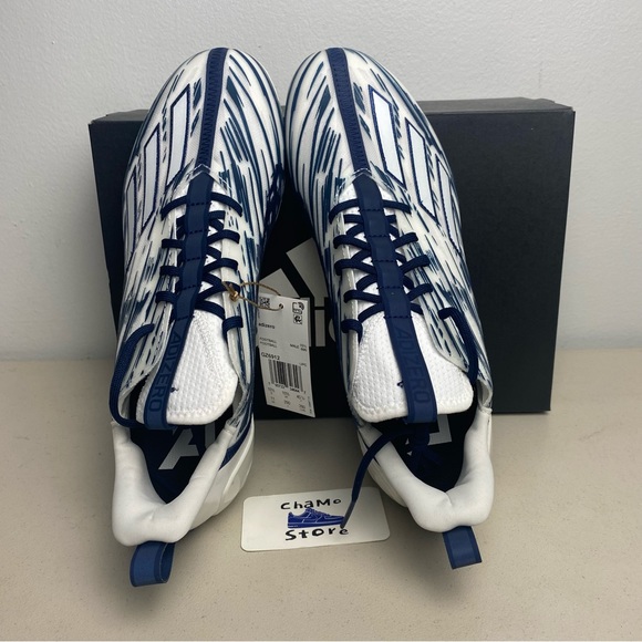 adidas | Shoes | Adidas Adizero Football Cleats White Navy Blue Shoes ...